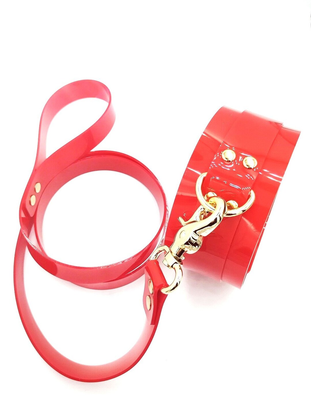 HOT Red Set of D-ring Collar and Long Pvc Leash With Carabiner. Collar ...