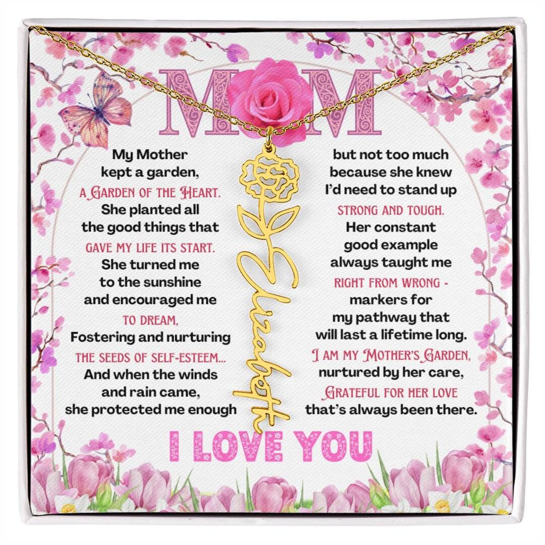 Mothers Day Poem Name Necklace I Love You Mom Birth Flower Necklace ...