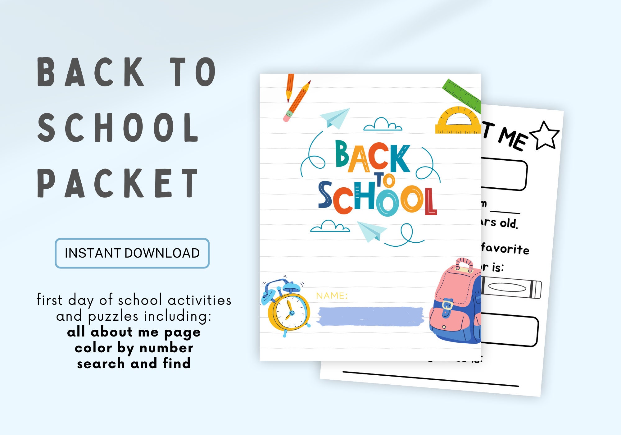 Back to School Packet L First Day of School Activities L First Day of ...