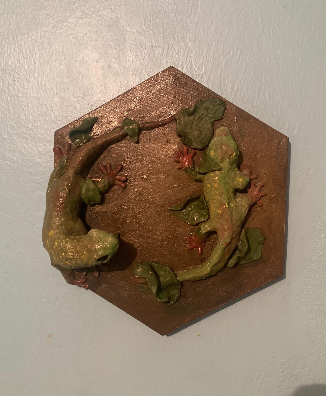 Handmade 3D Relief With Two Lizards – Sculpture on Canvas, Nature ...
