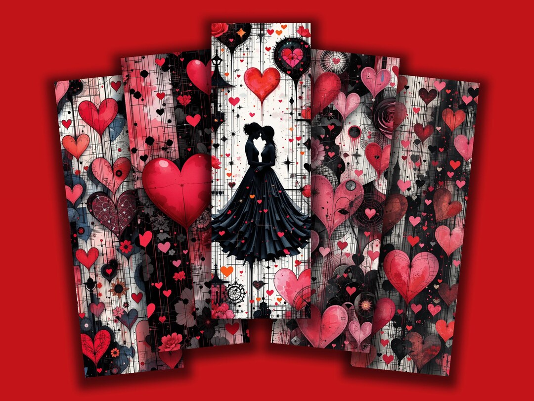 2"x6" Printable Bookmarks | Cubist Watercolor Valentines Bookmarks | 12 ...