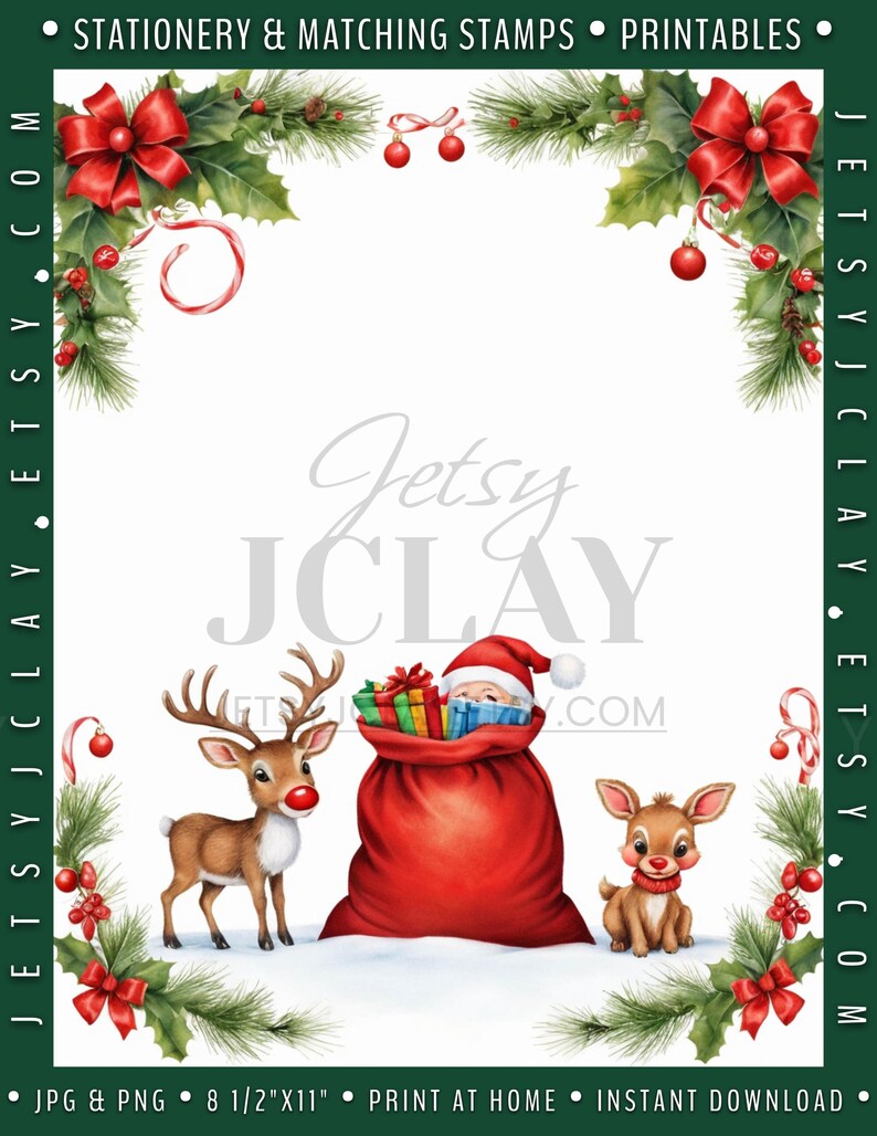 Printable Santa and Reindeer Stationery and Decorative Holiday Stamps ...