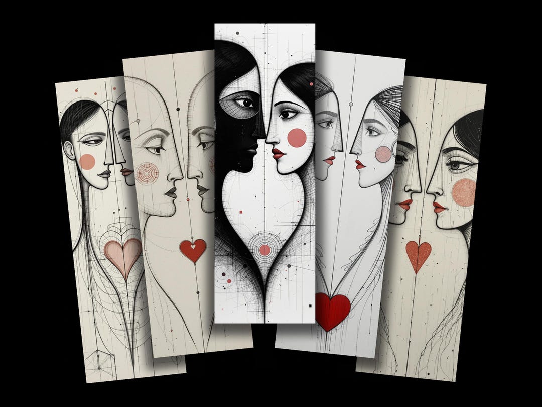 2x6 Printable Bookmarks Black & White Abstract Faces Bookmarks 12 Jpgs ...