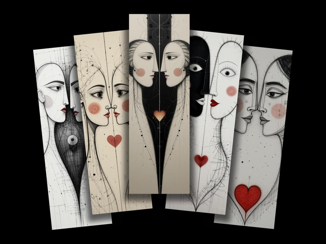 2"x6" Printable Bookmarks | Black & White Abstract Faces Bookmarks | 12 ...