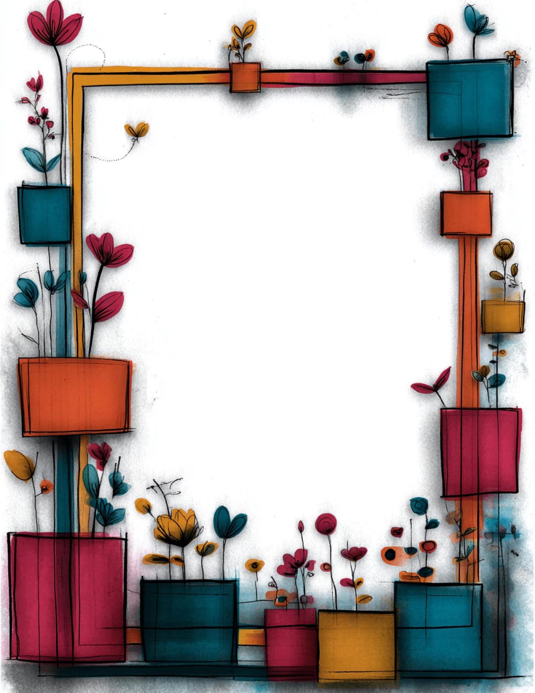 Floral Border Watercolor Digital Papers, Scrapbooking, Card Making ...