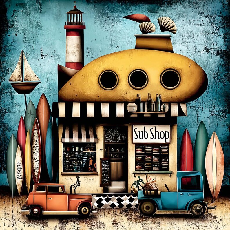 Sub Shop Art: Whimsical Beach Theme Jpgs (12"x12" Digital Download) - Etsy