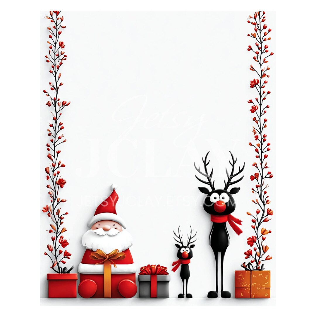 Christmas Holiday Digital Paper Borders, Santa and Reindeer (printable ...