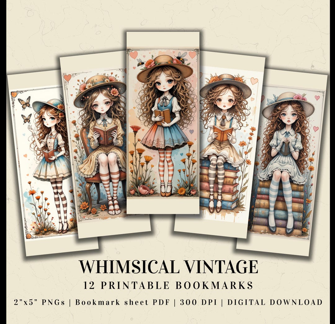 Whimsical Vintage Girl Printable Bookmarks, Book Lovers, Crafting, Junk ...