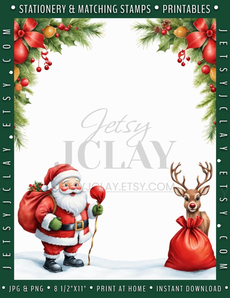 Printable Santa and Reindeer Stationery and Decorative Holiday Stamps ...