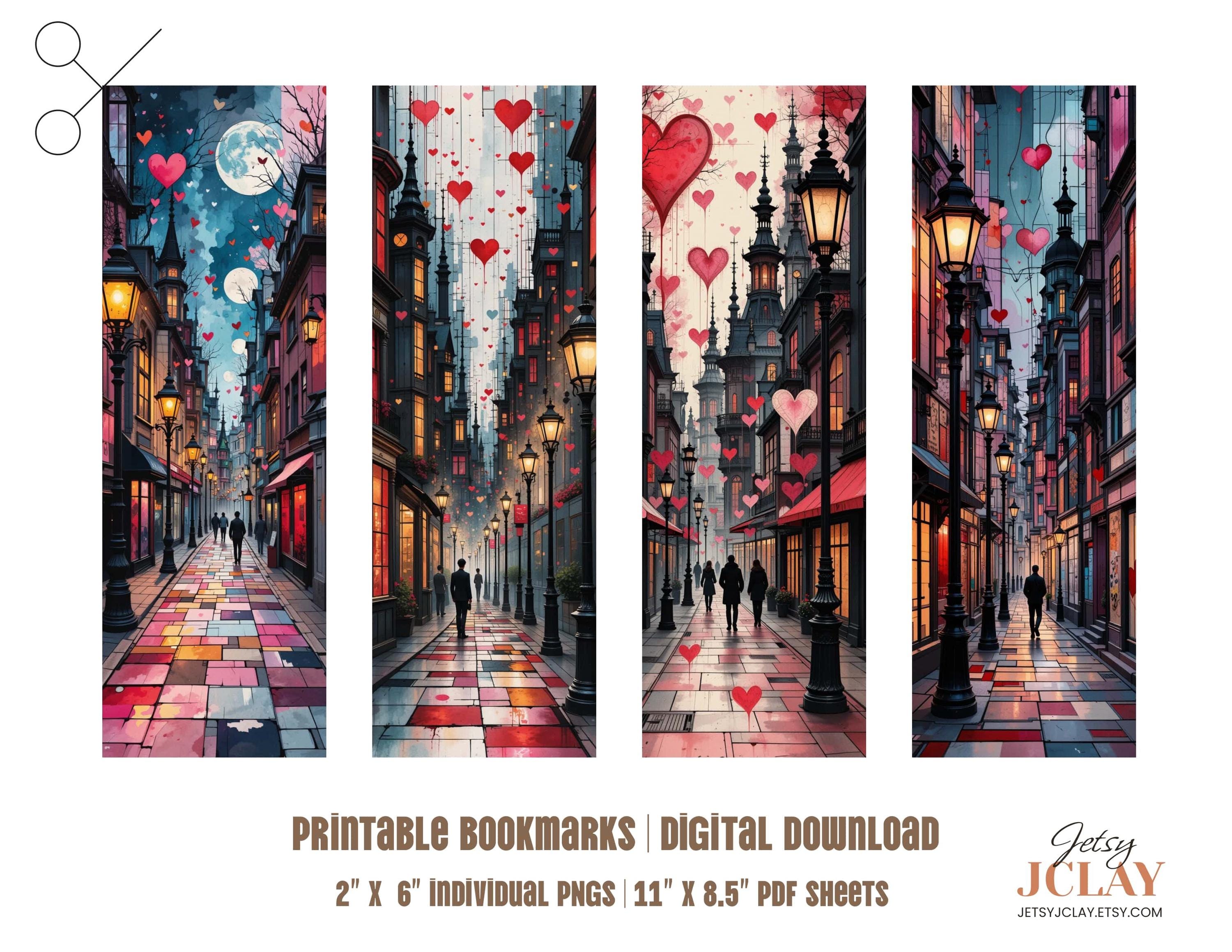 2"x6" Printable Bookmarks | Cubist Watercolor Valentines Bookmarks | 12 ...
