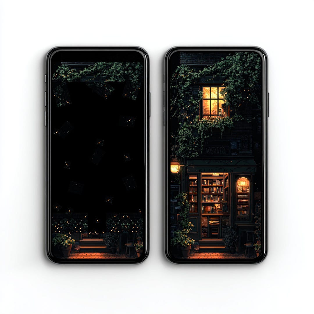 Cottagecore Bookstore iPhone Wallpaper Set: Twinkling Lights (PNG ...