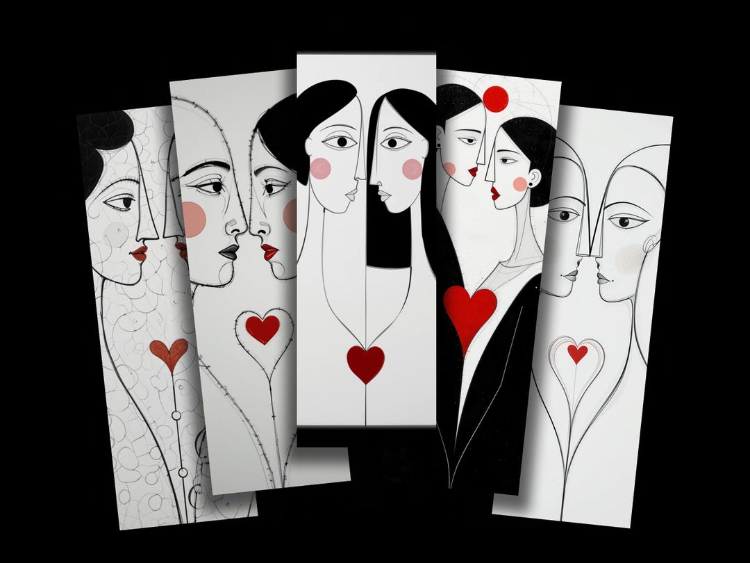 2"x6" Printable Bookmarks | Black & White Abstract Faces Bookmarks | 12 ...