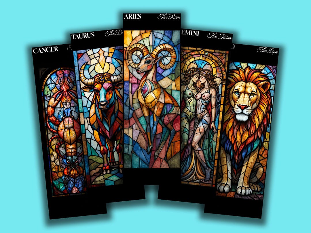 2"x6" Printable Bookmarks | Cubist Watercolor | 12 Zodiac Signs | 12 ...