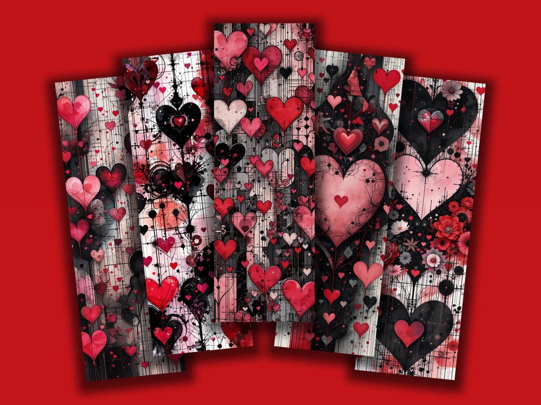 2"x6" Printable Bookmarks | Cubist Watercolor Valentines Bookmarks | 12 ...