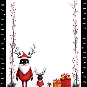 Christmas Holiday Digital Paper Borders, Santa and Reindeer (printable ...