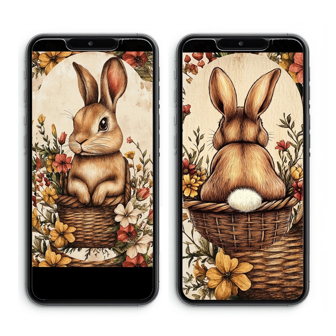 Vintage Easter Bunny iPhone Wallpaper Set | Cottagecore Florals | Home ...