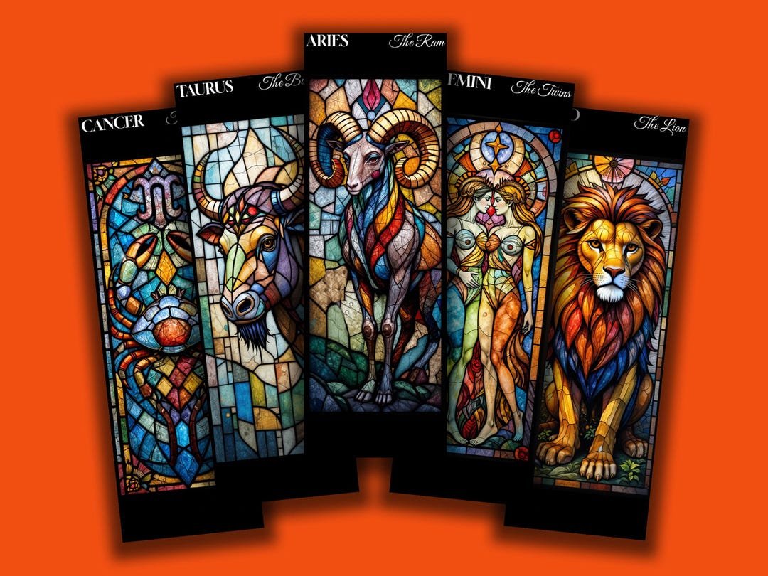 2"x6" Printable Bookmarks | Cubist Watercolor | 12 Zodiac Signs | 12 ...