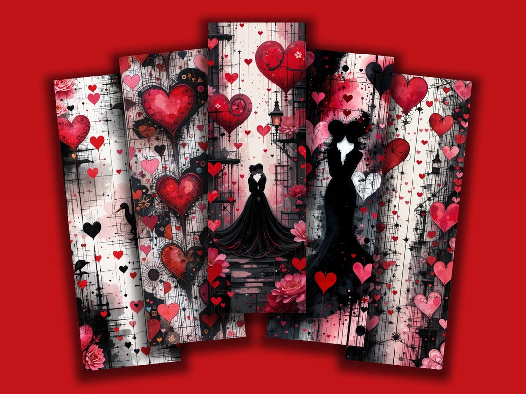 2"x6" Printable Bookmarks | Cubist Watercolor Valentines Bookmarks | 12 ...