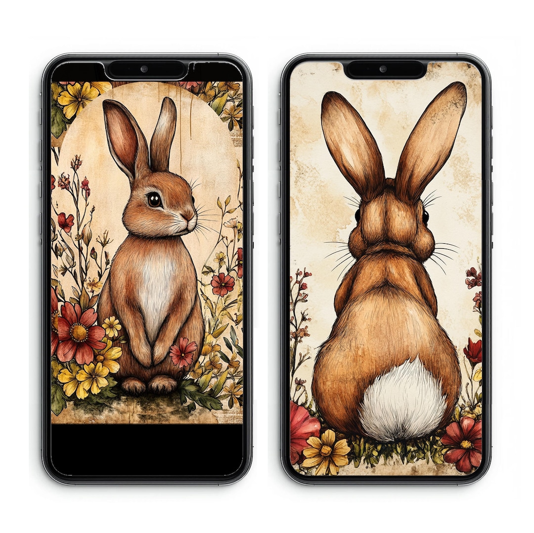 Vintage Easter Bunny iPhone Wallpaper Set | Cottagecore Florals | Home ...