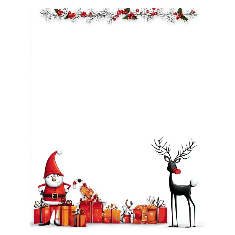 Santa Reindeer Digital Paper Borders, Holiday Correspondence (20 Jpgs ...