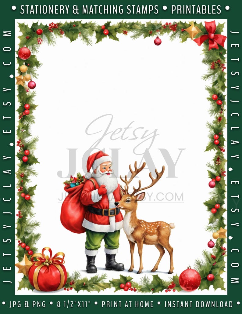 Printable Santa and Reindeer Stationery and Decorative Holiday Stamps ...