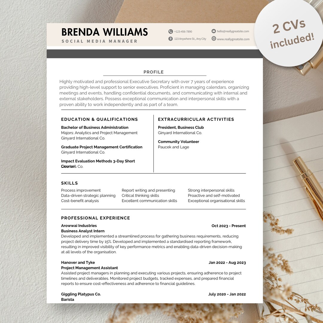 Resume Templates, 2024, Canvas Template, Modern Executive Cv ...