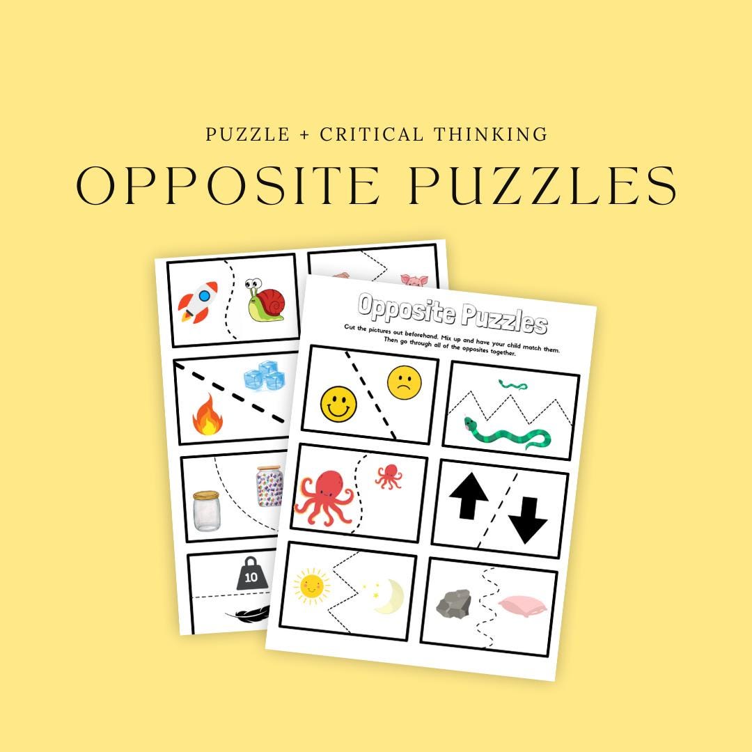 Opposites Pre K Printable Puzzle Preschool Opposite Activity Puzzle Pre ...