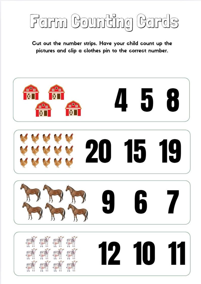 Counting Cards Montessori Number Cards Preschool Farm Printable Number ...