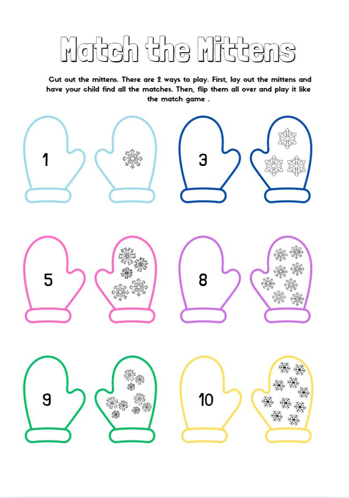 Matching Game Preschool Winter Printable Counting Game Printable Prek ...