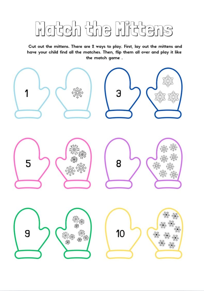 Matching Game Preschool Winter Printable Counting Game Printable Prek ...