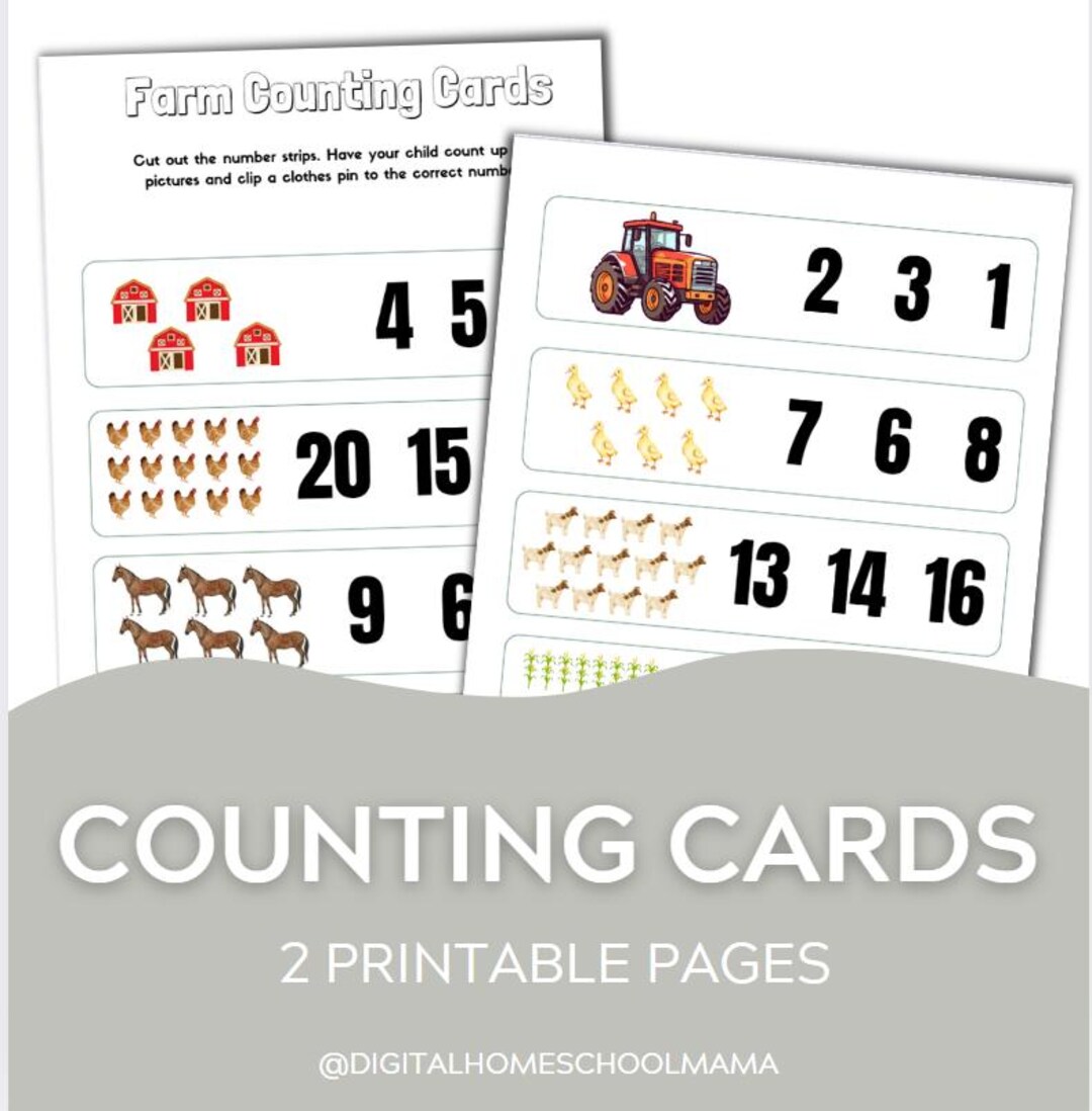 Counting Cards Montessori Number Cards Preschool Farm Printable Number ...