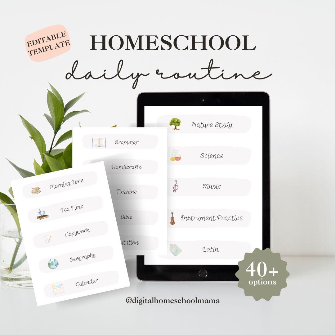 Routine Cards Homeschool Editable Template Homeschool Schedule Cards ...