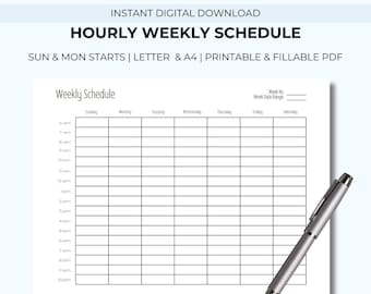 Simple Weekly Printable Planner, Minimalist Hourly Undated Schedule ...