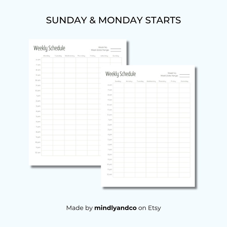 Hourly Schedule, Weekly Planner Printable, Portrait A4 & Letter, Week ...