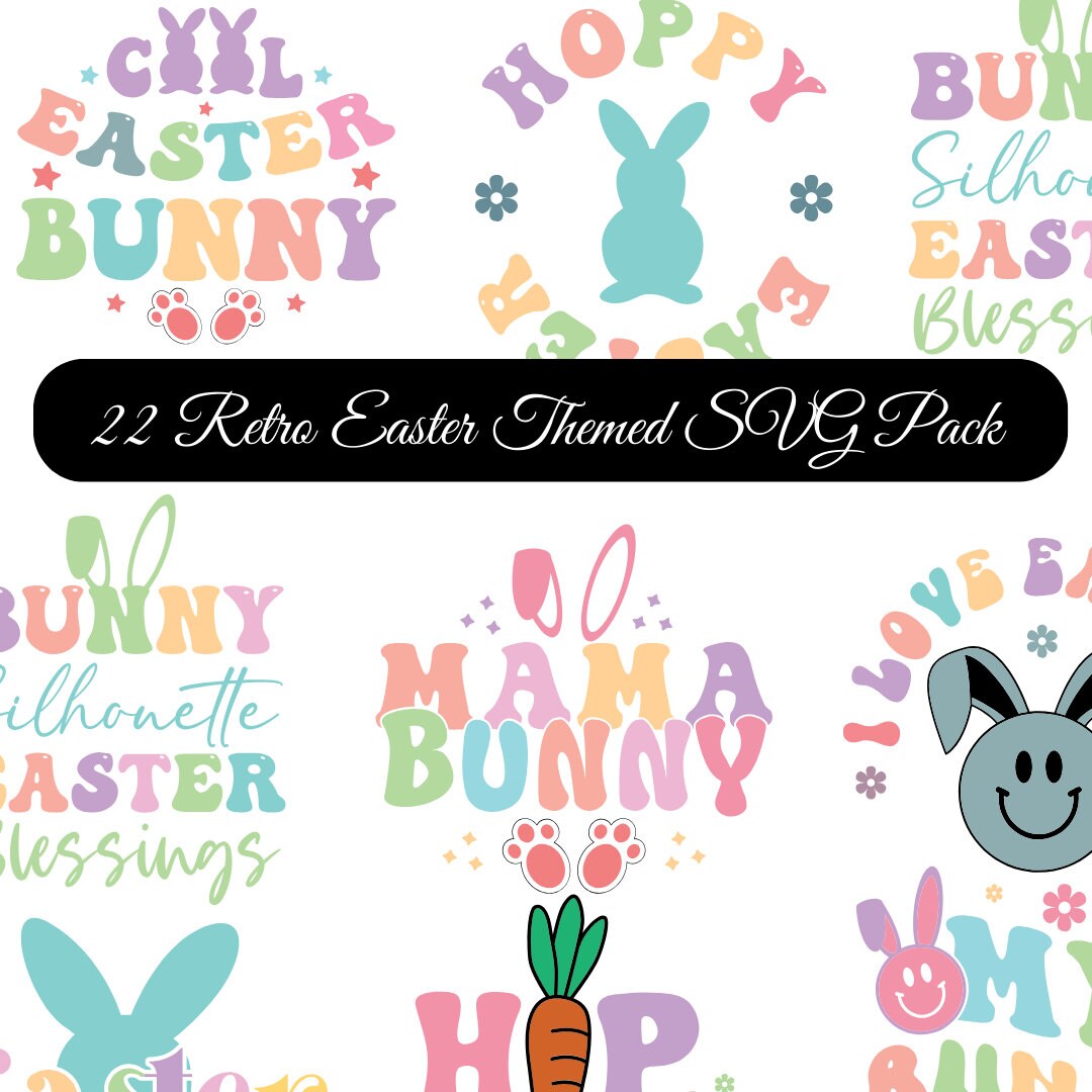 Retro Easter SVG Pack | Cute Easter Bunny Outline Clipart | Elegant ...