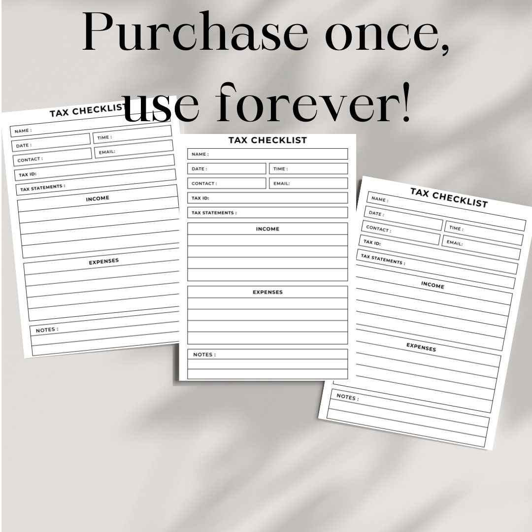 Pdf TAX PREPARATION Template Checklist, Easy to Use Tax Organizer Pdf ...