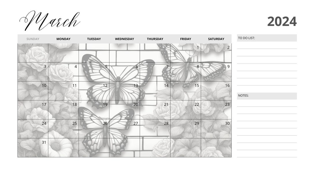 Printable Calendar, Butterflies, Monthly Calendar, Digital Download - Etsy