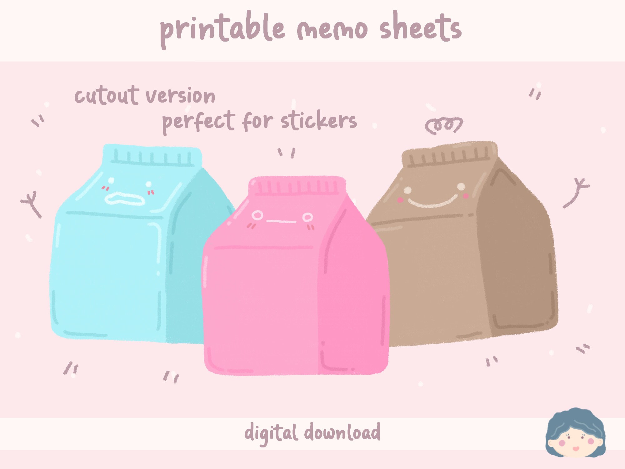 Cow Milk Carton | Digital Memo Sheets | Printable Instant Downloads ...