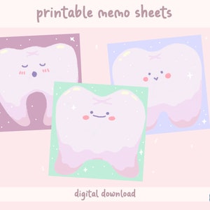 Printable Memo Pads Cute Teeth Kawaii Tooth Memo Sheets Stickers ...