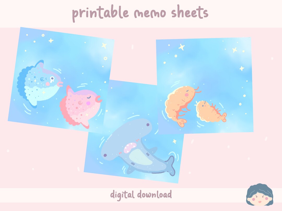 Printable Memo Pads Underwater Friends Fish Shark Cute Memo Sheets ...