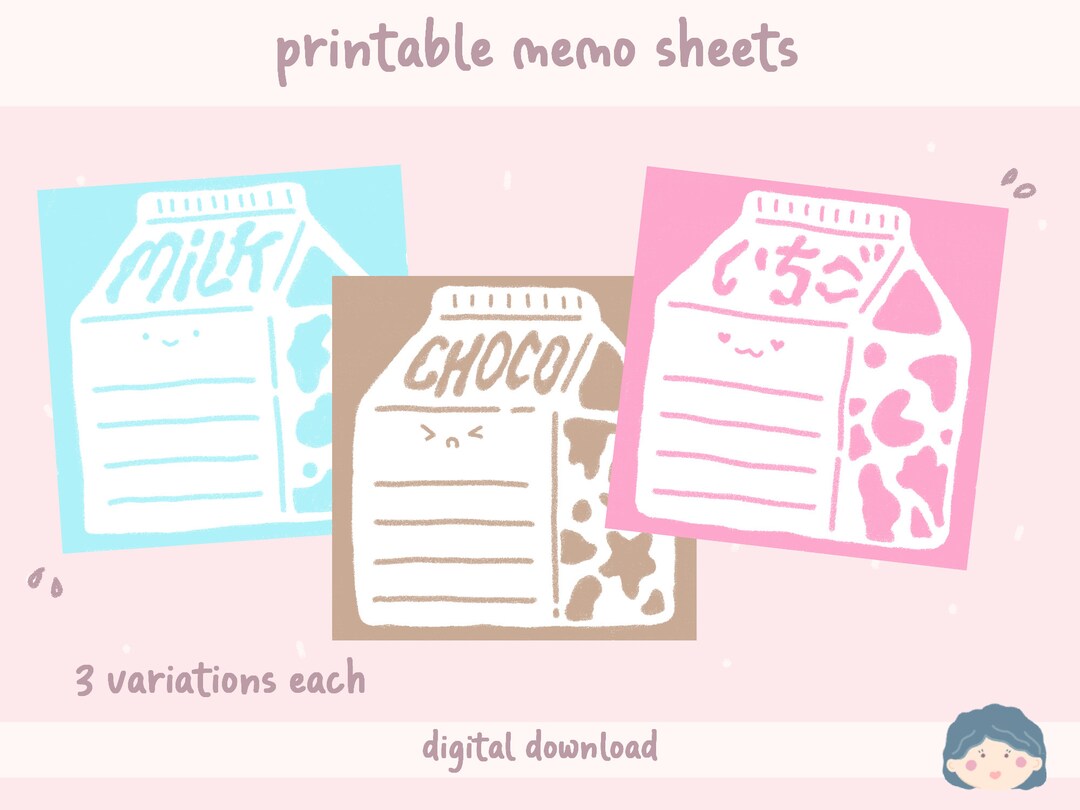 Cow Milk Carton Digital Memo Sheets Printable Instant Downloads Cute ...
