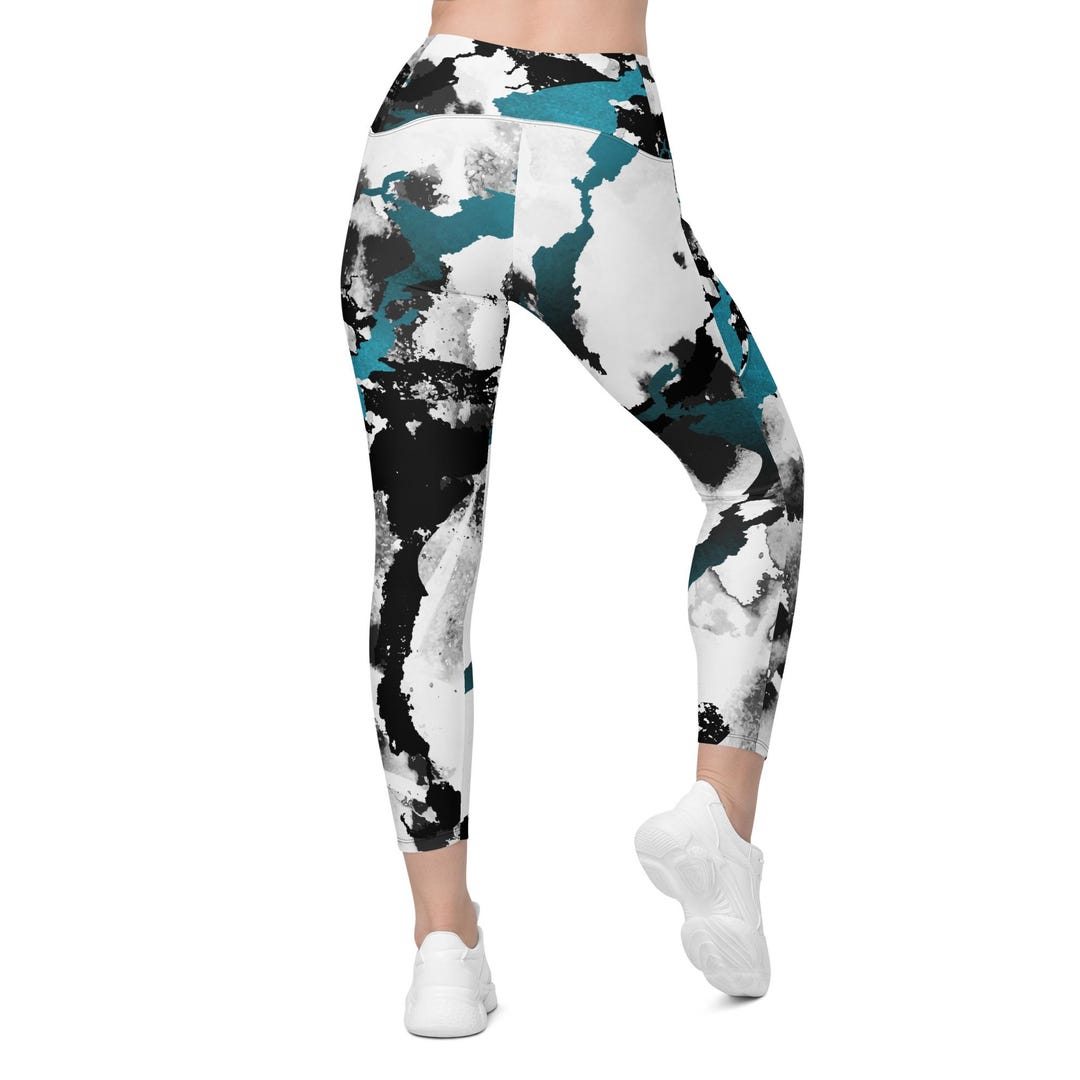 Blue White Paint Splatter Leggings With Pockets - Etsy