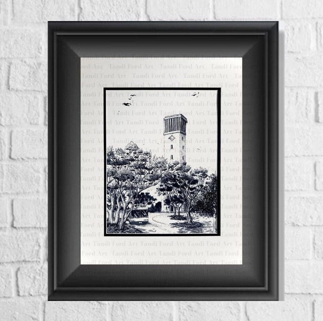 Albritton Bell Tower in College Station, Texas, Wall Art Drawing for A ...