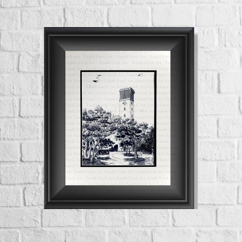 Albritton Bell Tower in College Station, Texas, Wall Art Drawing for A ...