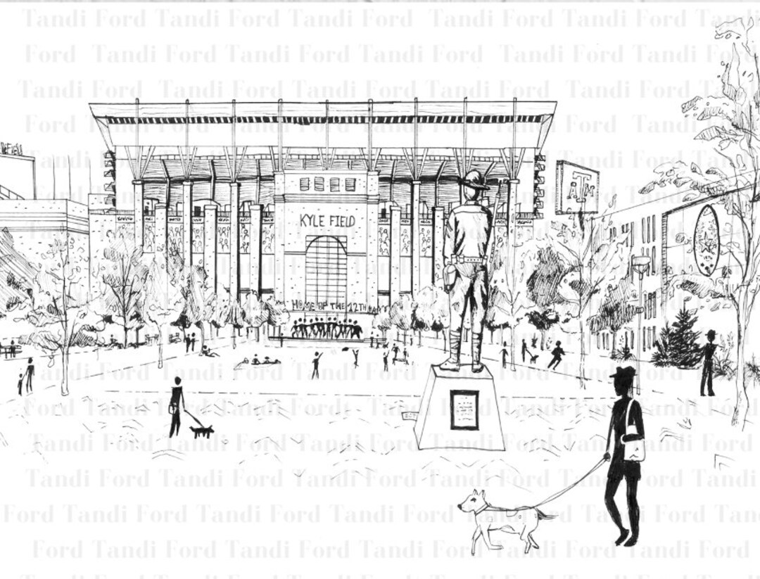 Kyle Field Black and White Pen and Ink Architectural Drawing Print - Etsy