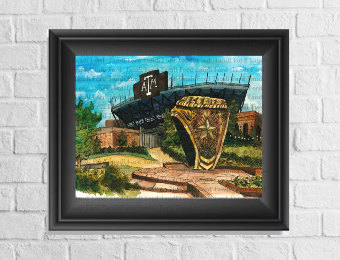 A&M Ring Statue and Kyle Field Watercolor Wall Decor Print - Etsy