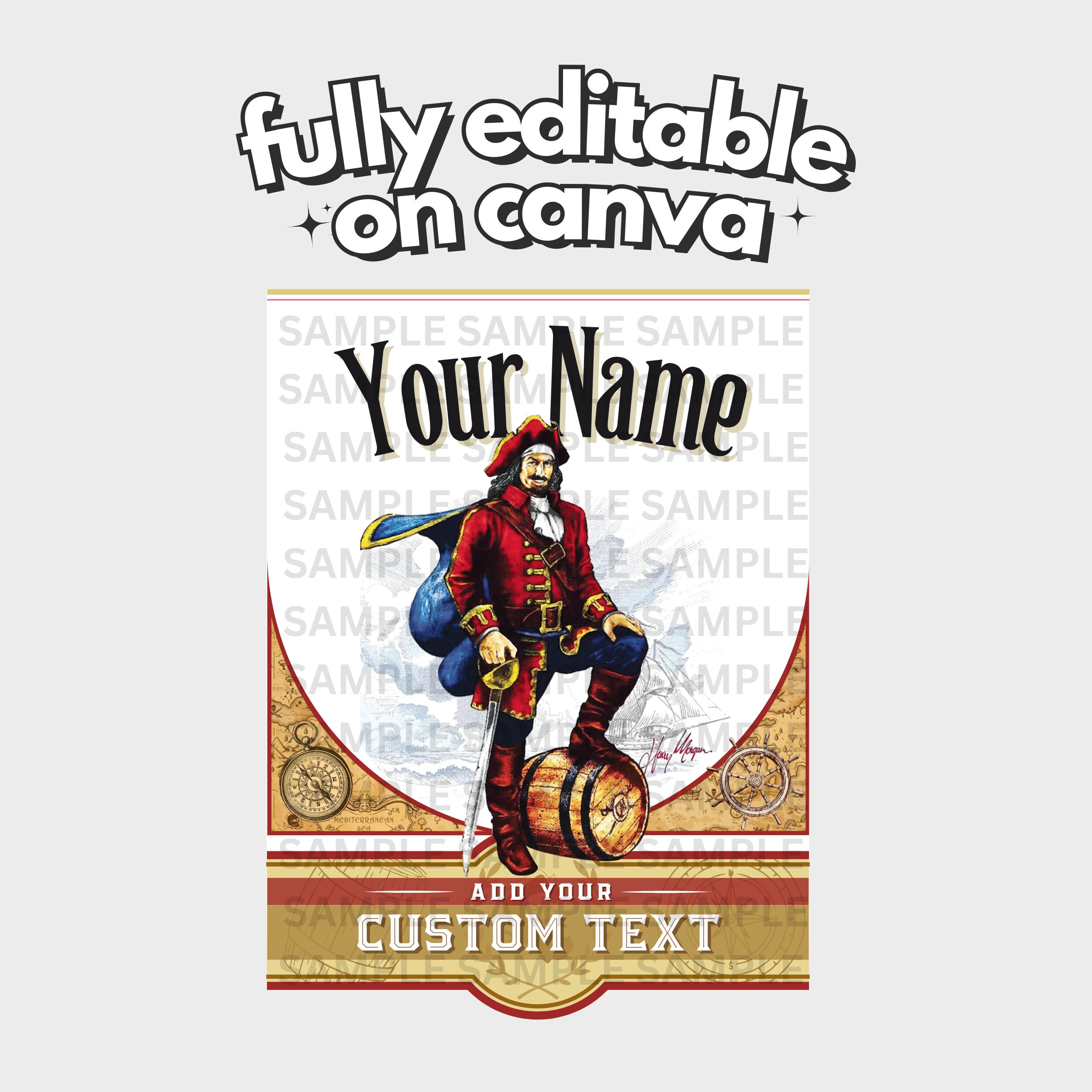 Personalized Custom Captain Morgan Spiced Rum Editable Label Canva ...