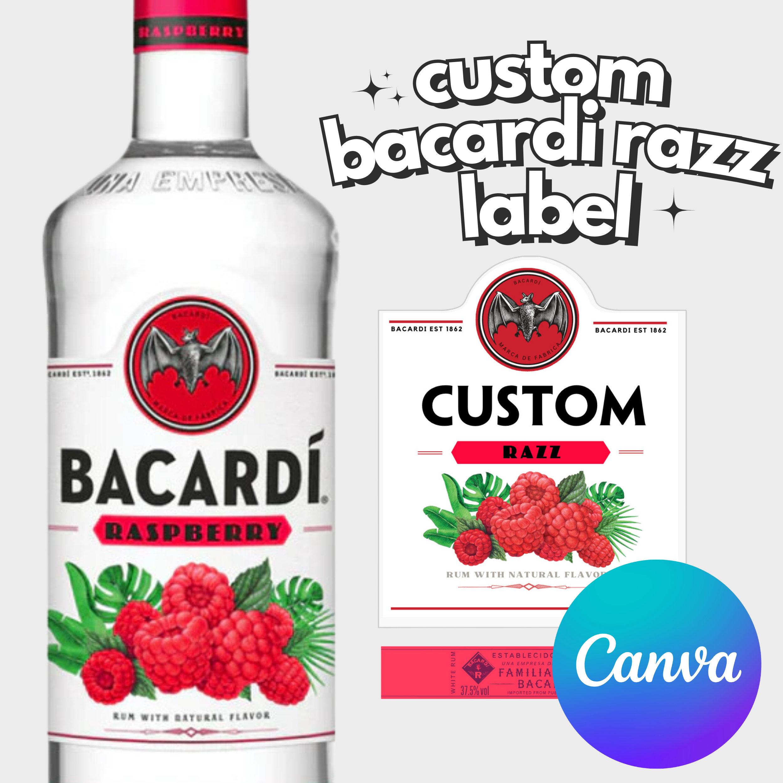Personalized Printable Bacardi Raspberry Razz Rum Bottle Label Canva ...