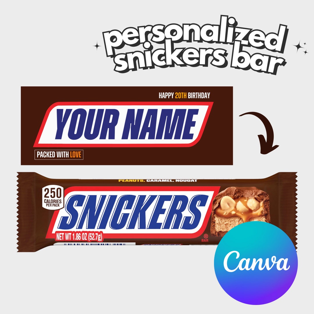 Custom Personalized Printable Snickers Bar Box Label Canva Template ...