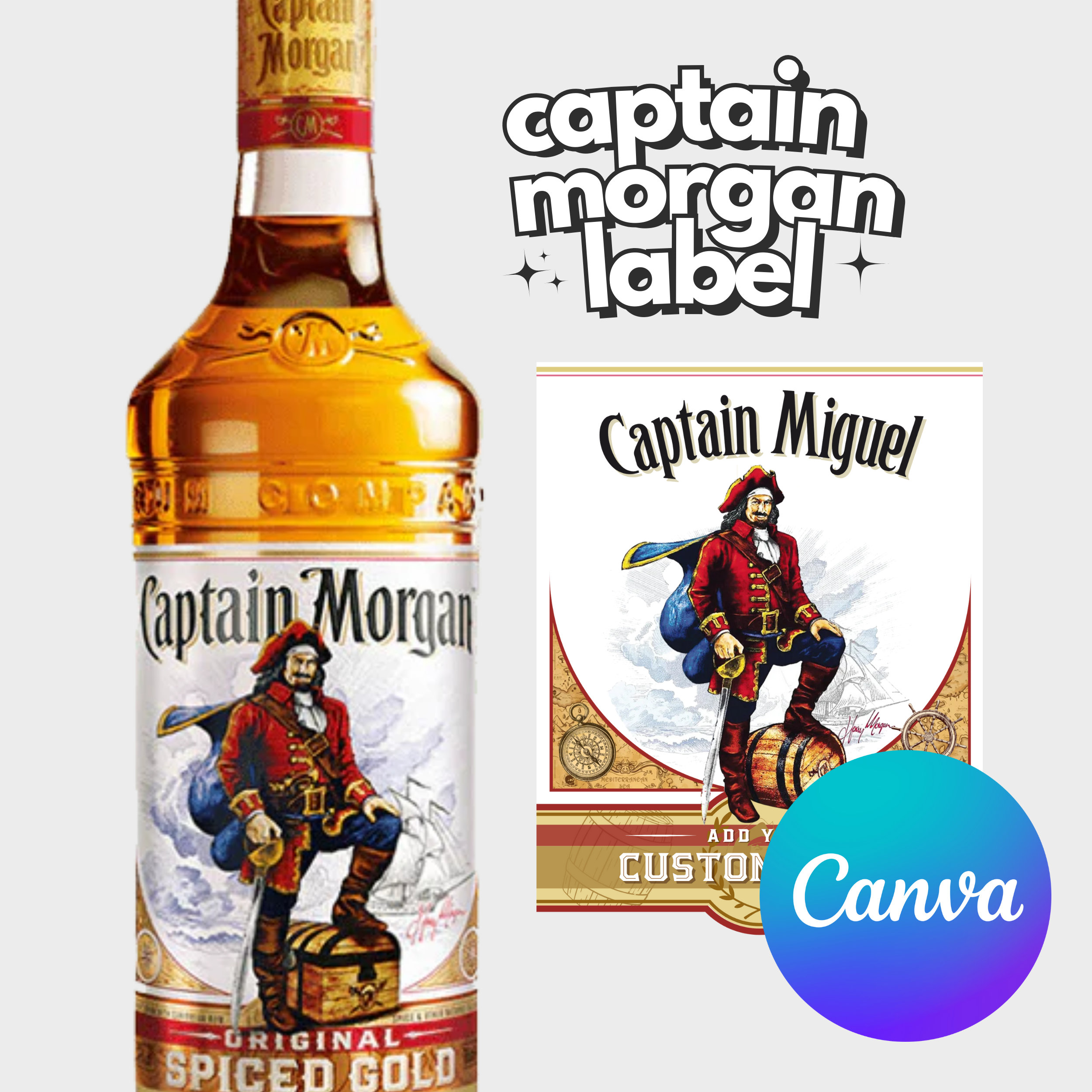 Personalized Custom Captain Morgan Spiced Rum Editable Label Canva ...